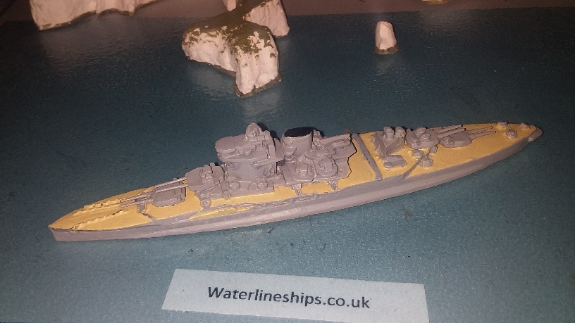HMS Warspite 1916 RN Battleship as in 1940 waterline ship model 1:1200 ...